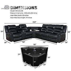 Nathaniel Home Leather Reclining Sectional, Black