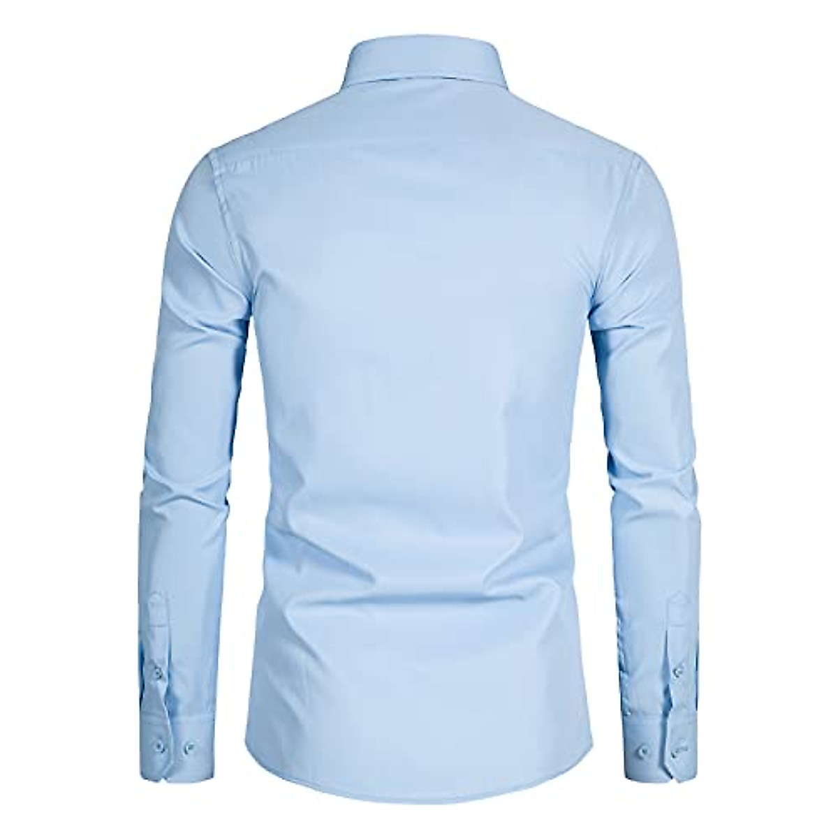 DELCARINO Men's Long Sleeve Button Up Shirts Solid Slim Fit Casual Business Formal Dress Shirt Light Blue Medium