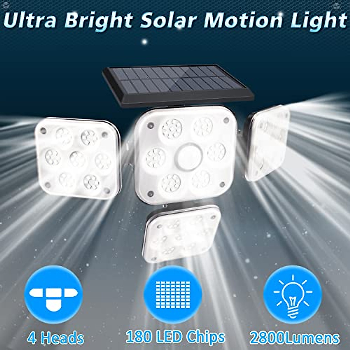 ‎Flora Element Solar Lights Outdoor with Motion Sensor, 180 LED 3000LM Security Lights with Remote Control 4 Adjustable Heads IP65 Waterproof Flood Lights for Garage Garden Yard Pathway 2 Pack