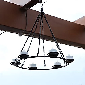 Solar Hanging Lantern, Outdoor Candle Chandelier with 8pcs Solar Powered Tea Lights in Matt Black Finished Metal Candle Holders Perfect for Home, Garden, Backyard, Pergola, Gazebo, Tree, Window Decor