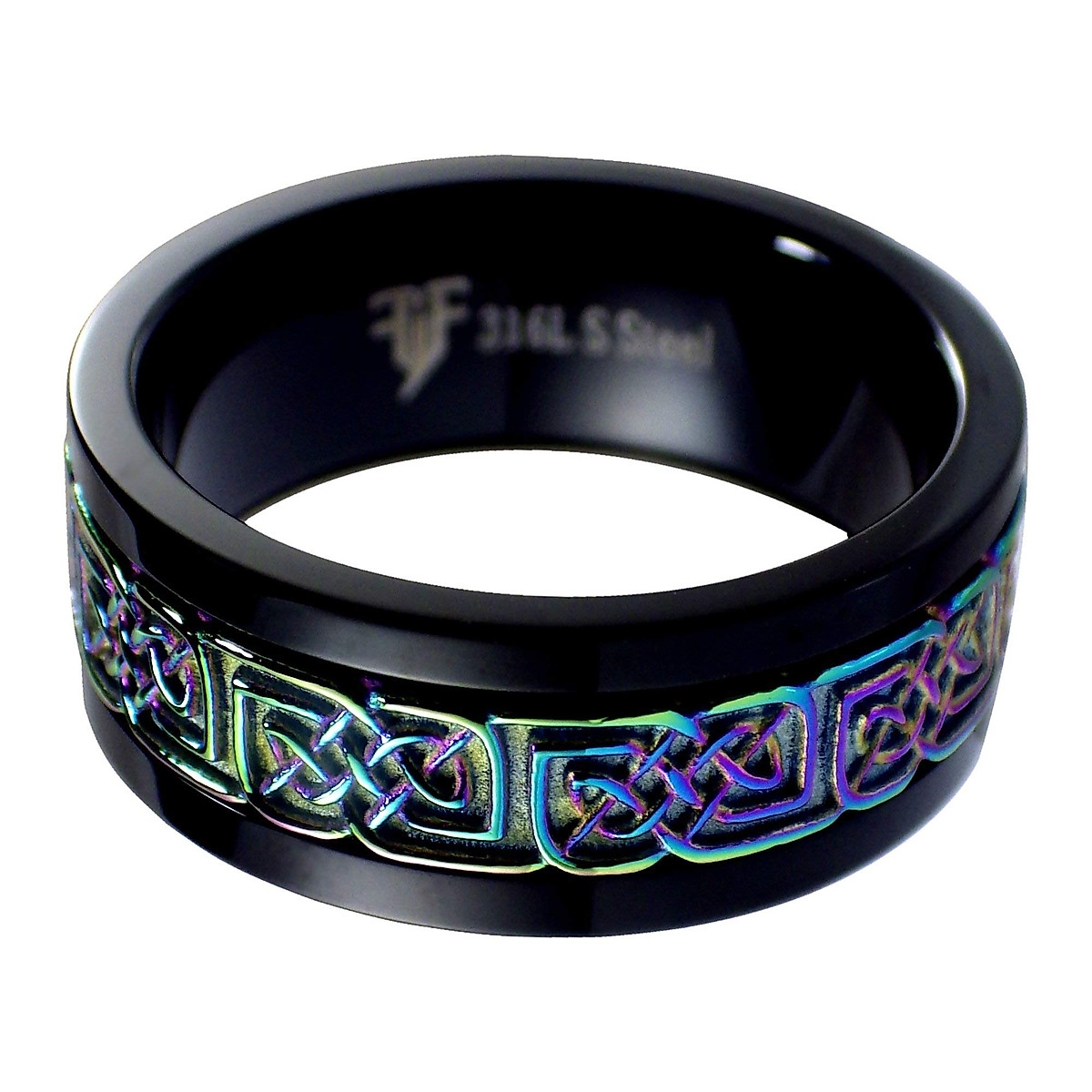Fantasy Forge Jewelry Black Rainbow Celtic Spinner Ring Womens Mens Stainless Steel Wedding Band Sizes 3-17 (17)