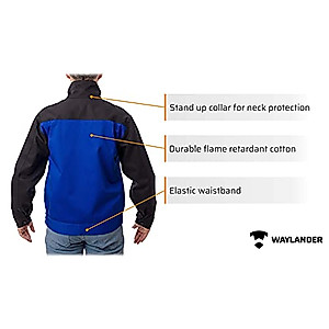Waylander Flame Resistant FR Cotton Welding Jacket with Snap Button Front and Wrist Closures - Black/Blue (MEDIUM)