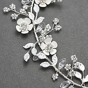 SWEETV Silver Wedding Headband Crystal Bridal Headpieces for Bride Flower Hair Accessories for Women Flower Girl Hair Vine