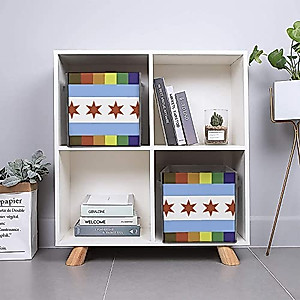 Chicago Pride Flag Rainbow Stripes Collapsible Storage Bins Basics Folding Fabric Storage Cubes Organizer Boxes with Handles