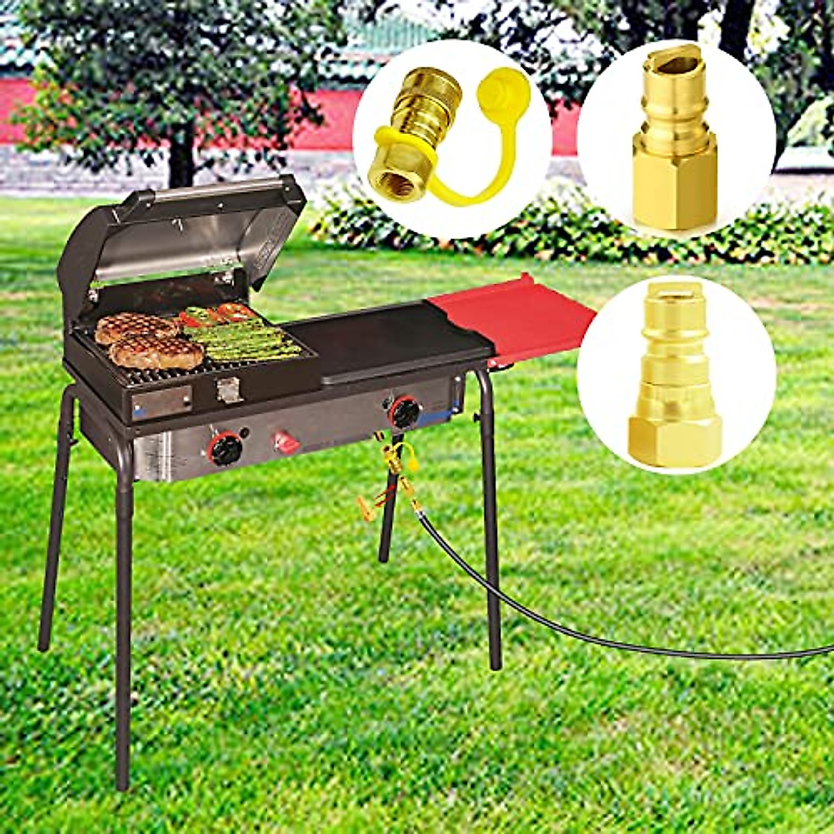 MCAMPAS 3/8 Inch Natural Gas Quick Connect Fittings, Natural and Propane LP Hose Extension Quick Disconnect Kit for Gas Grills, Patio Heater, Pizza Oven, Patio Fire Pit, Generator - 4 Piece