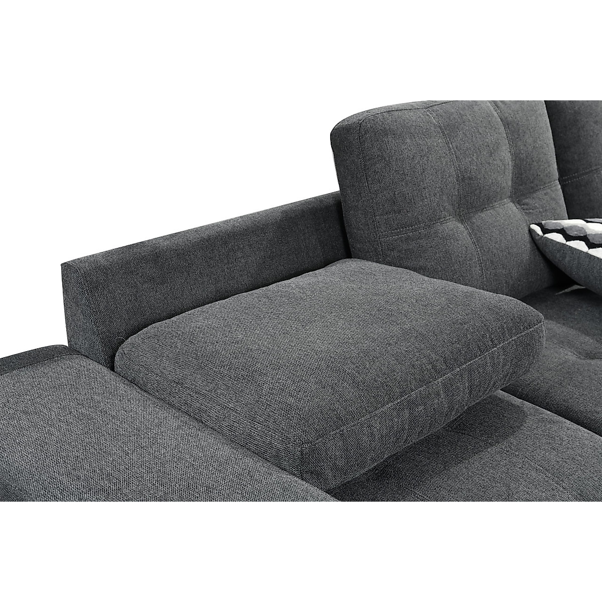THSUPER 100 inch Linen Sectional Sleeper Sofa with Pull Out Bed, L Shaped Convertible Sectional Sleeper Couch with Storage Ottoman, 2 Foot Stool and USB Ports, Dark Gray