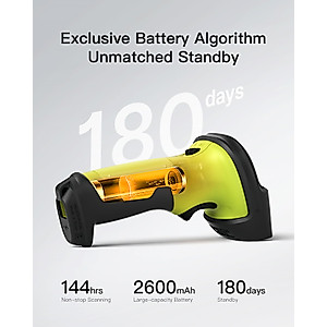 Inateck Barcode Scanner, Wireless Scanner, 1 Charge 180 Days Standby, 35M Range, Automatic Scanning, BCST-60 Green