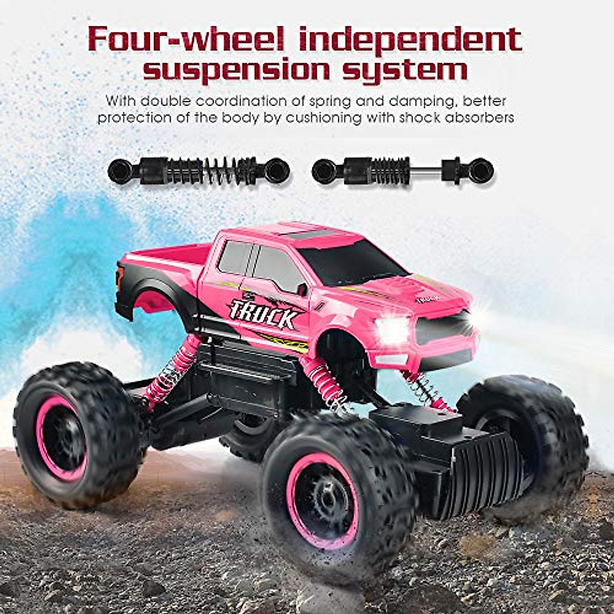 DOUBLE E Remote Control Car for Girls 1/12 Scale Monster Trucks Dual Motors Off Road RC Trucks, Girls Toys Gifts for Girls Daughter Kids, Birthday Gift Ideas, Pink