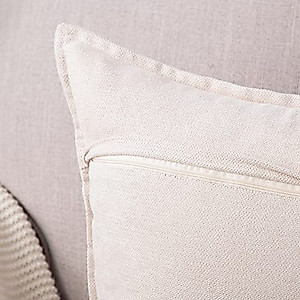 MADIZZ Set of 2 Short Chenille Throw Pillow Covers 20x20 Inch Ivory Soft Decorative Cushion Cover for Sofa Bedroom Pillow Shell