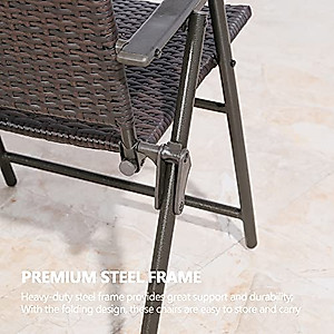 Rimba Outdoor 3 Pieces Wicker Folding Bistro Set, Balcony Table and Chairs Sets, Garden Backyard Furniture
