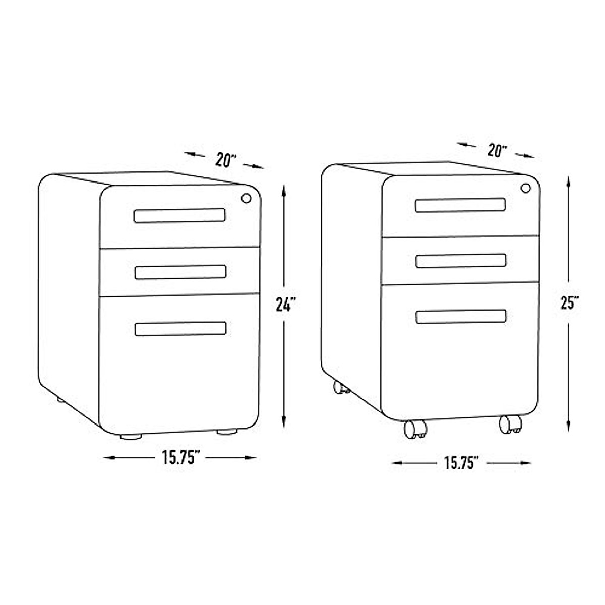 Laura Davidson Furniture Stockpile 3-Drawer Mobile File Cabinet, Commercial-Grade, Pre-Assembled (White/Orange)