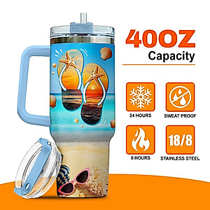 99WHALE Coffee Yellow Blue Women Tumblers Quartz Light Simple Steel Hot Navy Myrtle Royal, Beach Gifts, Tumbler 40 Oz With Handle Lid And Straw, Kinda Girl Beach Sunshine