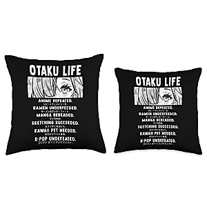 Cool Art - Asian Country - Asiatic Stuff Otaku Life-Anime, Ramen, Manga, Sketching, Kawaii, K-Pop Throw Pillow, 16x16, Multicolor