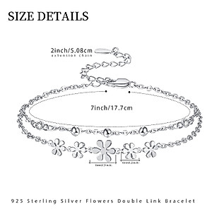 Silikepa Daisy Bracelet for Women S925 Sterling Silver Adjustable Flower Charm Beads Chain Bracelets Mother's Day Jewelry Gifts for friend