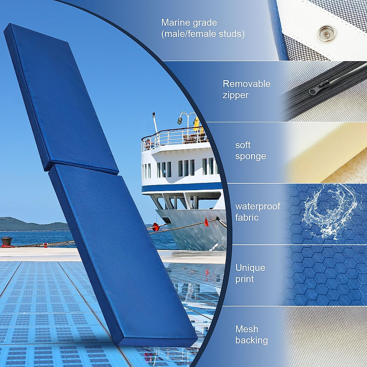 Menkxi 71 x 15 x 2.76 Inch Boat Seat Cushion Outdoor Bench Cushion Waterproof Boat Cushions Seats with a Zipper in The Middle for Boat Bench Seat Garden Patio Furniture Indoor Backyard Seat Pad, Blue