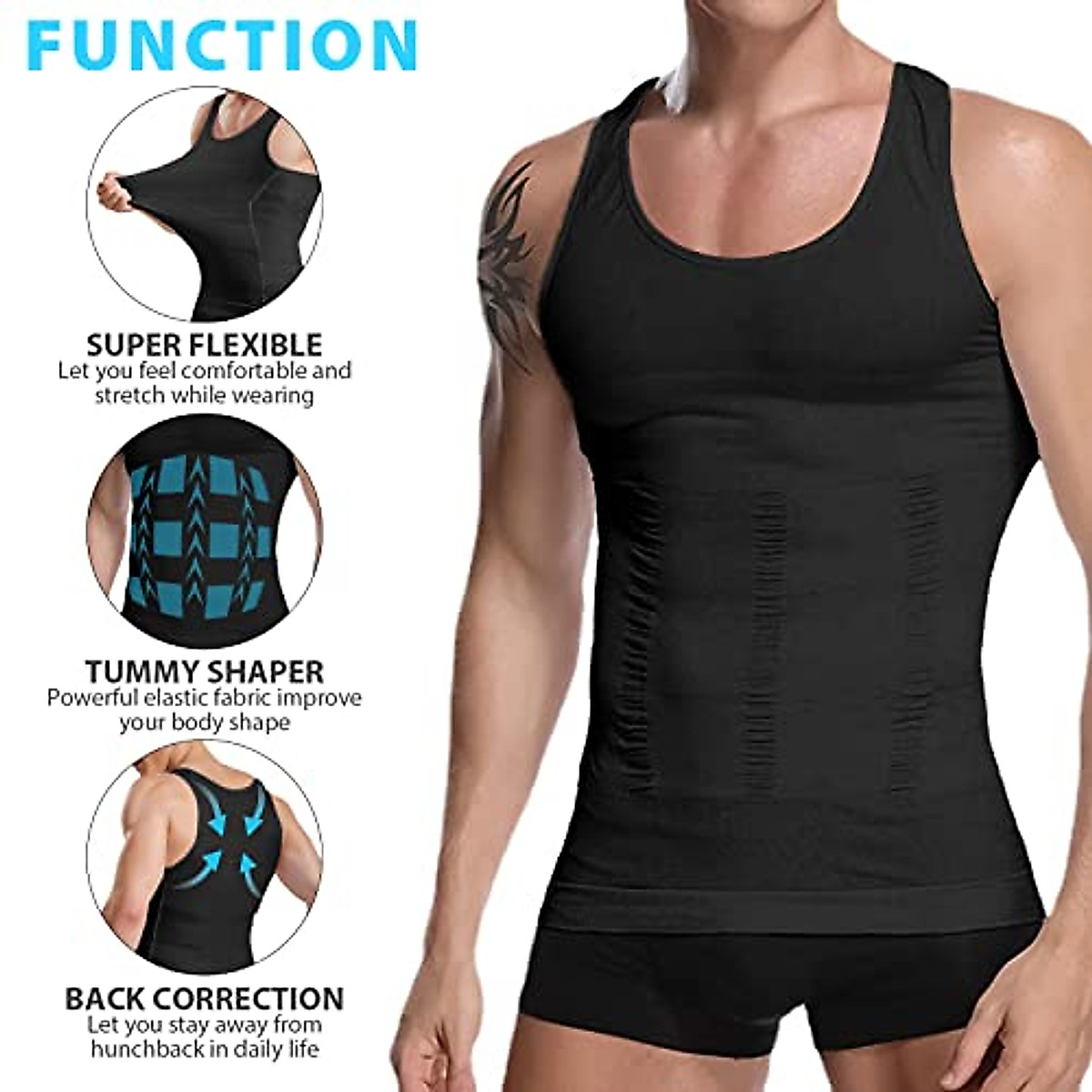 Aptoco Compression Shirts for Men,3 Pack Sleeveless Undershirt Body Shaper Vest Tank Top Mens Gynecomastia