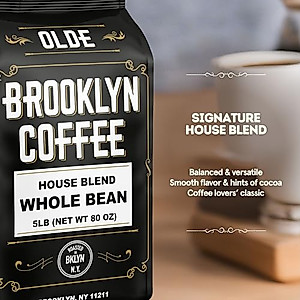 BROOKLYN COFFEE Whole Bean, House Blend Medium Roast (5lb) Balanced, Breakfast, Classic - Fresh Bulk Coffee Beans Roasted Weekly in NYC