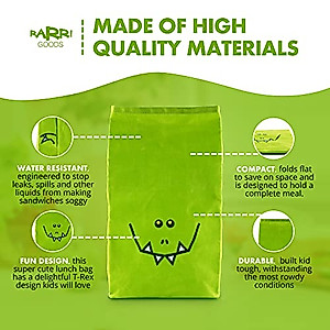 Rarr! Goods - T-Rex Bite Waxed Canvas Lunch Bag, Cute Reusable Lunch Bag for Kids, Long-Lasting Waterproof Lunch Bag, Large-Sized Waxed Lunch Bag, 9 x 14 x 6.3 inches, Green - Kids 3 and up