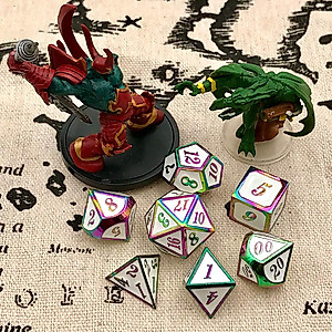 DND Metal Dice Set Enamel dice 7 Die Polyhedral Dice Set DND Dice Role Playing Game Dice Set with Storage Bag for RPG Dungeons and Dragons D&D Math Teaching