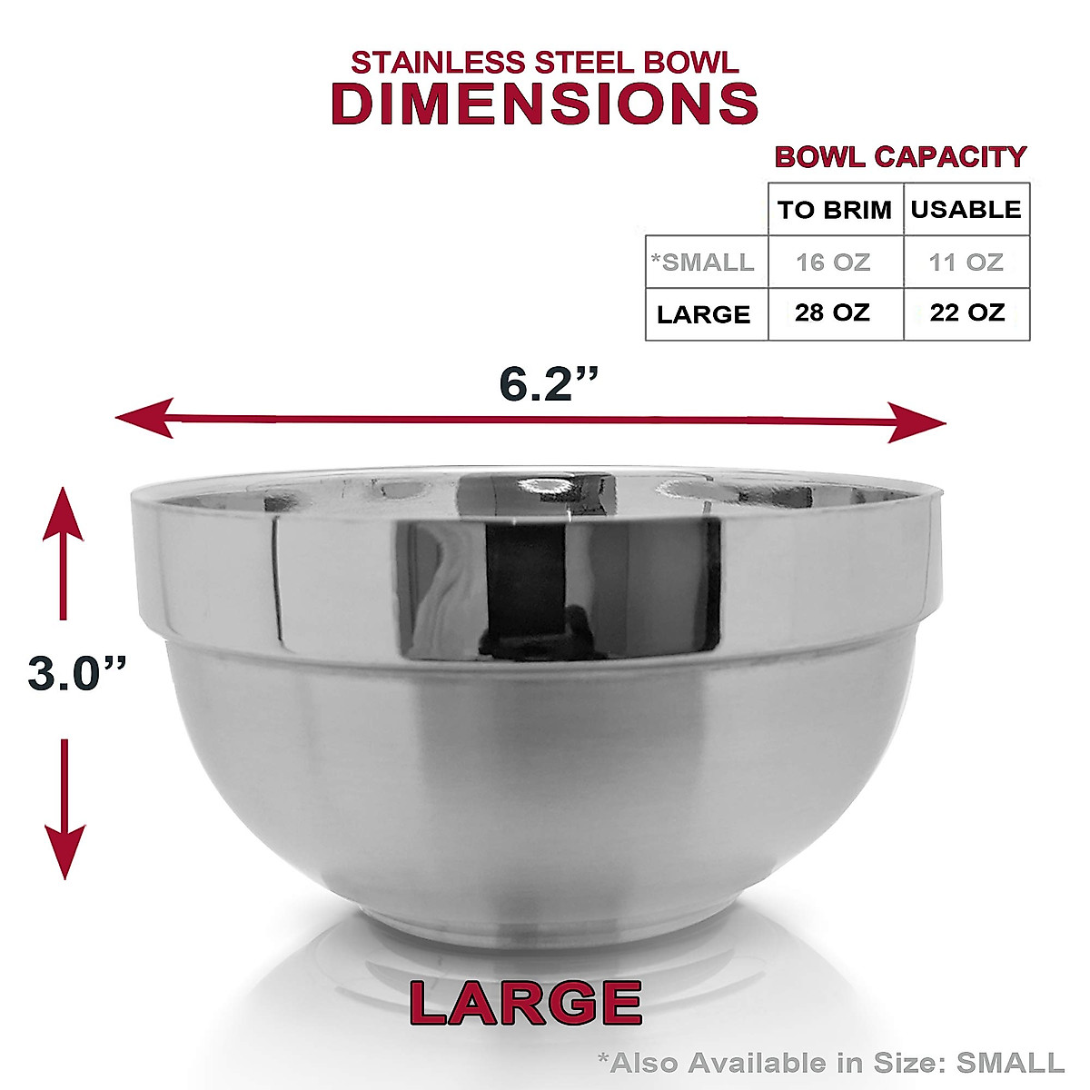 SML HOME Heat Insulated Stainless Steel Bowls, SUS 304, Double Walled Multipurpose, Cereal, Rice, Soup, Noodles, Salad, 4 Pack, LARGE (28 oz)