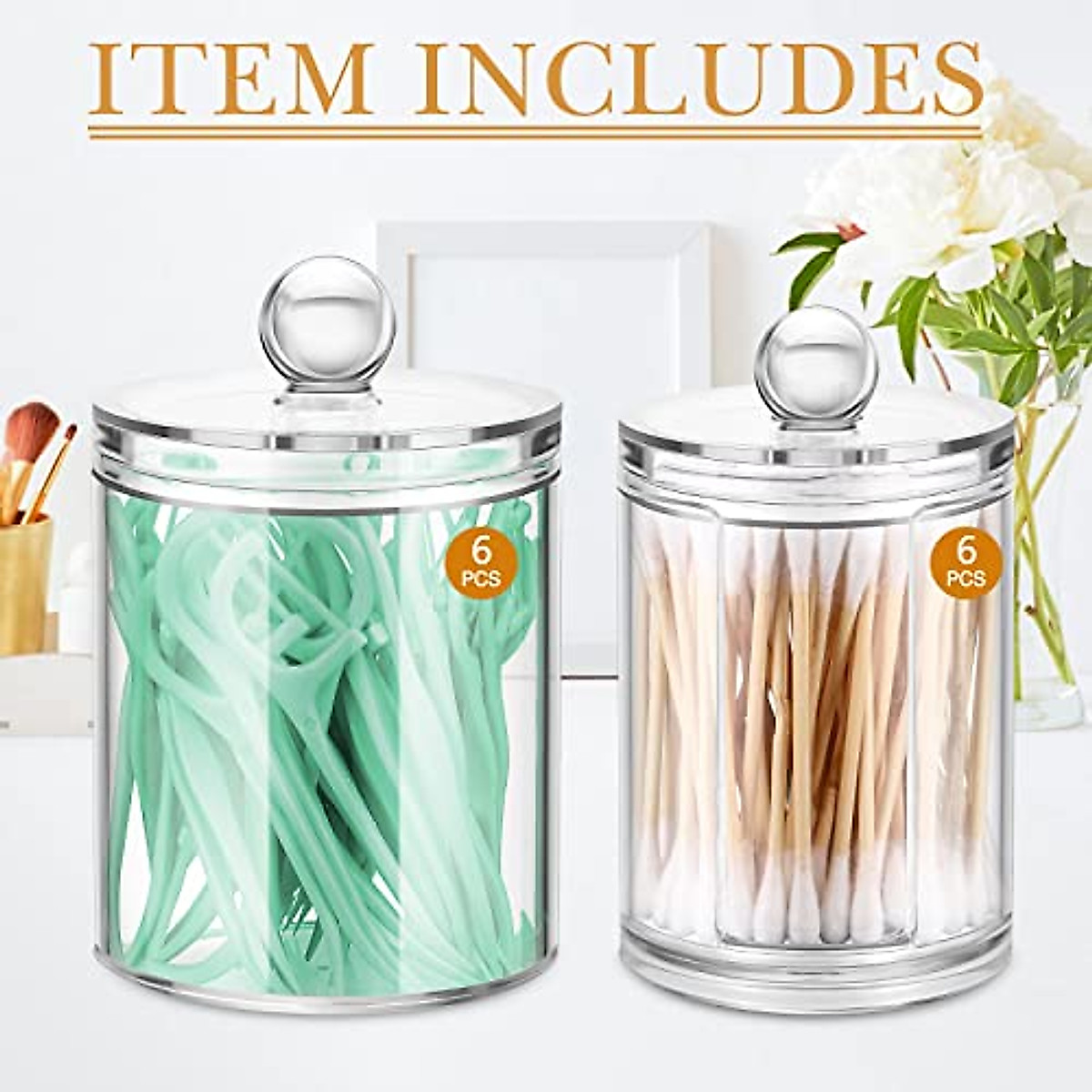 12 Pcs Swab Holder Dispenser Clear Bathroom Jars with Lids Bathroom Organizer Countertop Acrylic Bathroom Canister for Swab, Vanity Makeup Accessories