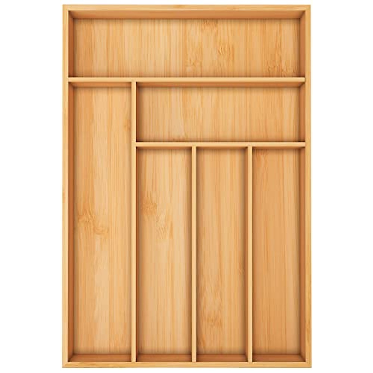 Utopia Kitchen Bamboo Silverware Organizer- 6 Compartments - Bamboo Drawer Organizer 16 x 12 x 2.36 Inches - Bamboo Hardware Organizer (Natural)