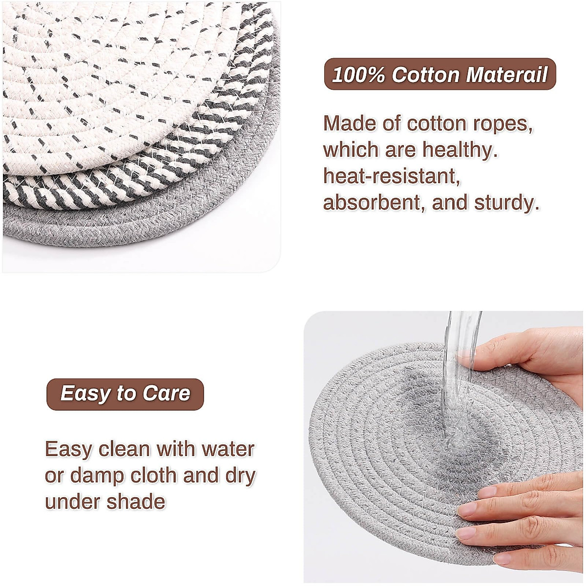 Billbotk 8" Trivets for Hot Dishes, Hot pots and Pans, 6 Heat Resistant Hot Pads, Pot Holders for Kitchen, Hot Plate Mats for Kitchen Countertops, Table, Home Essentials, Farmhouse Decor