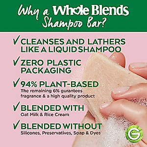 Garnier Haircare Whole Blends Oat Delicacy Softening Shampoo Bar for Fine Hair, Zero Plastic Packaging, Preservative/ Silicone/Soap & Dye Free, with Rice Cream and Responsibly Sourced Milk, 2.0 Oz