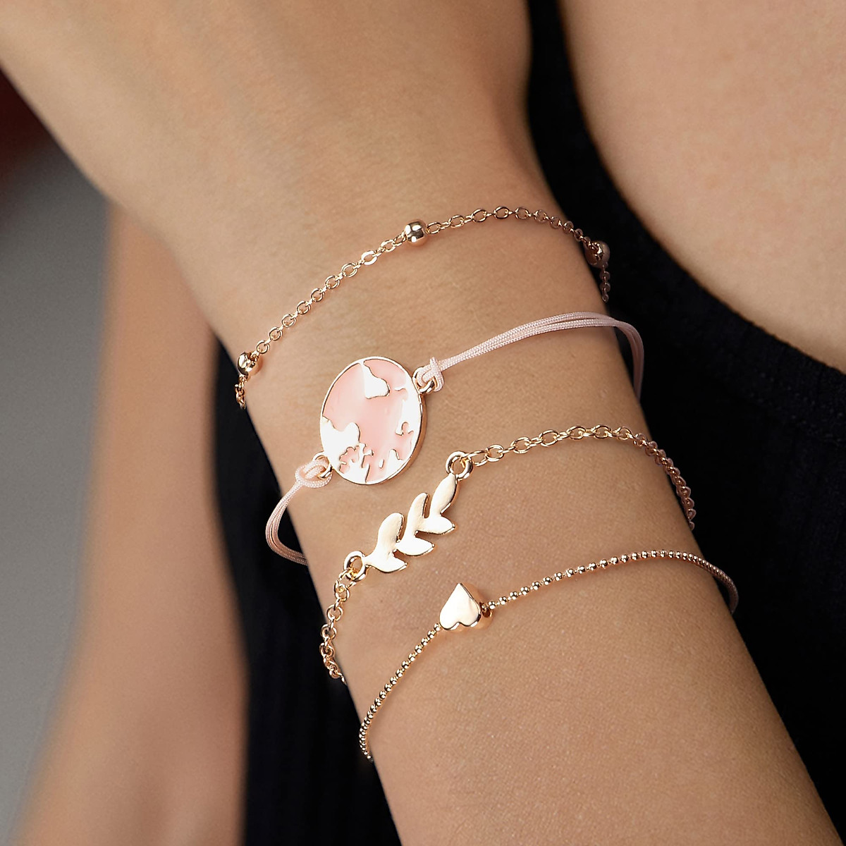 sailimue 29 Piece Cute Bracelets Set for Women Layered Adjustable Beaded Pendent Stack Links Bracelet Assorted Stackable Wrap Bangle Multiple Friendship Bracelet Jewelry