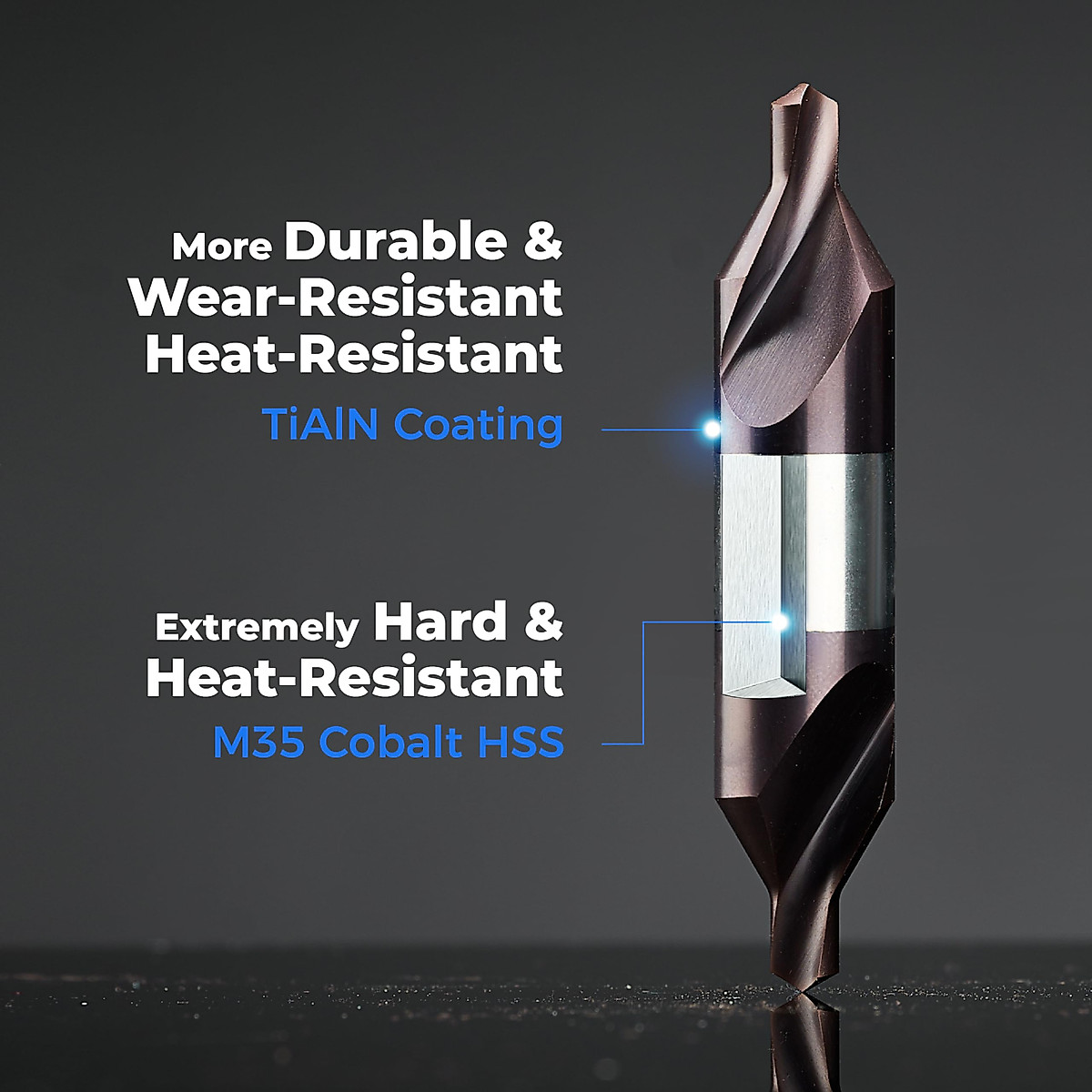 toolant Center Drill Bit Set, TiAlN Coated Cobalt M35 HSS Centering Drill Bit for Stainless Steel, Carbon Steel, Alloy Steel, Cast Iron, Copper, Other Hard Metals, #1-5, SAE 3/64"-3/16" (6pcs)