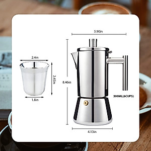 MEHIDFY Stovetop Espresso Maker, Stainless Steel Moka Pot, Stovetop Coffee Maker, Expresso Coffee Maker, Italian Coffee Maker, Moka Pot Espresso with 2pcs Espresso Cups, 6Cup/ 10oz/ 300ml