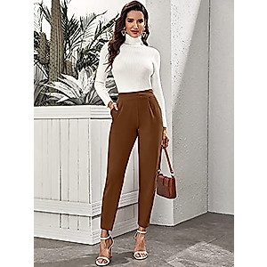 Floerns Women's Solid High Waist Tapered Ankle Stretch Work Pants Chocolate Brown M