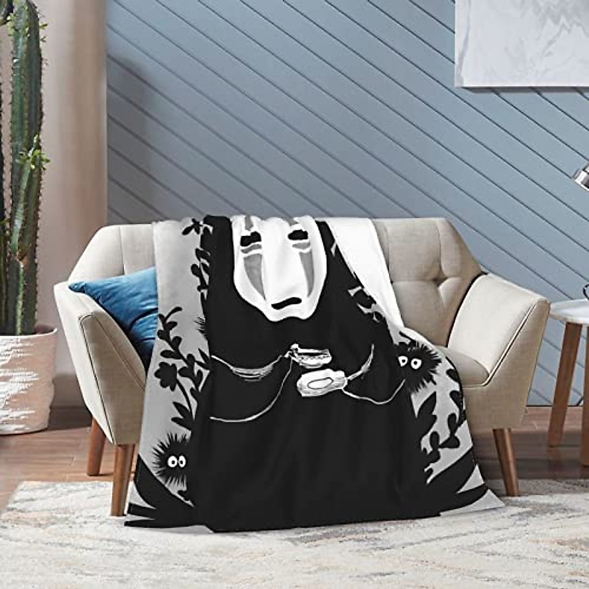 SPI-rit-ed Anime Aw-ay No Face Man Flannel Throw Blanket for Couch, Cute Boho Sherpa Fleece Blanket Plush Fluffy Lightweight Warm Picnic Sheet Wall Blanket for Bedroom Bed Sofa, 40x50