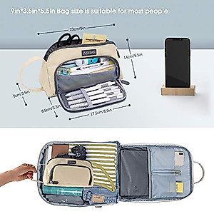 Aiscool Pencil Case Big Capacity Large Pencil Pouch Organizer Pen Bag Holder Stationery Box with Zipper and Compartments 1.5L Storage School Supplies College Office Boys and Girls Adult (Khaki)