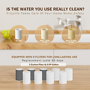 Frizzlife FF1080 Faucet Extender 8pcs Replacement Cartridge, 2pcs Carbon Fiber and 6pcs PP Cotton Filter