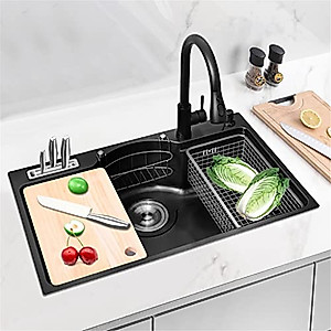 JGQGB Large Single Tank Kitchen 304 Stainless Steel Sink Stepped Multifunctional Sink Integrated Sink 78*48cm ( Color : E , Size : 78*48cm )