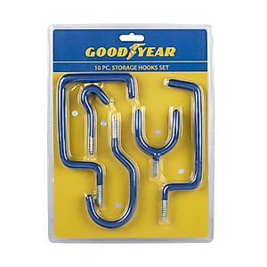 Goodyear Garage Storage Hooks Set - 10 Piece Heavy Duty Multipurpose Anti Slip Garage Hangers Steel Wall Hooks (Blue)