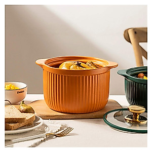 Cooking Pot Ceramic stew pot Round Ceramic Casserole with Glass Lid Classic Earthenware Pot Kitchen Supplies Multifunctional Soup Crock Stockpot Saucepan Stew Pot Casserole Cooking clay pot (Color :