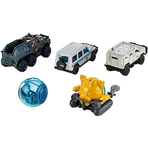 Matchbox Jurassic World 1:64 Die-cast Vehicle & Dinosaur 5-Packs, 5 Cars & 1 Mini Figure, Toy Set & Collectible