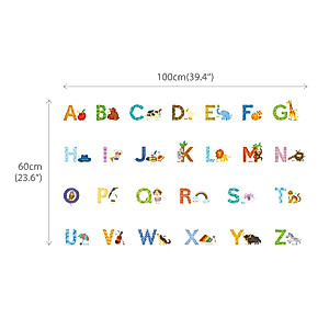 DECOWALL DS-8003 Watercolour Animal Alphabet Kids Wall Stickers Wall Decals Peel and Stick Removable Wall Stickers for Kids Nursery Bedroom Living Room (Small) d?cor