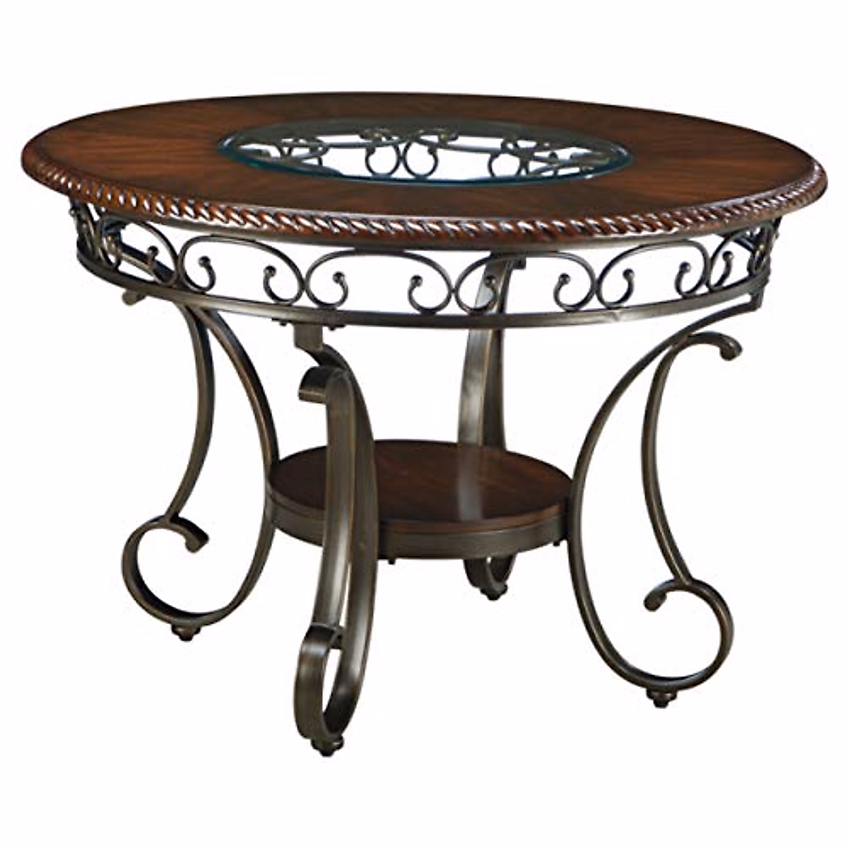 Signature Design by Ashley Glambrey Old World 45" Round Glass Top Dining Table, Brown