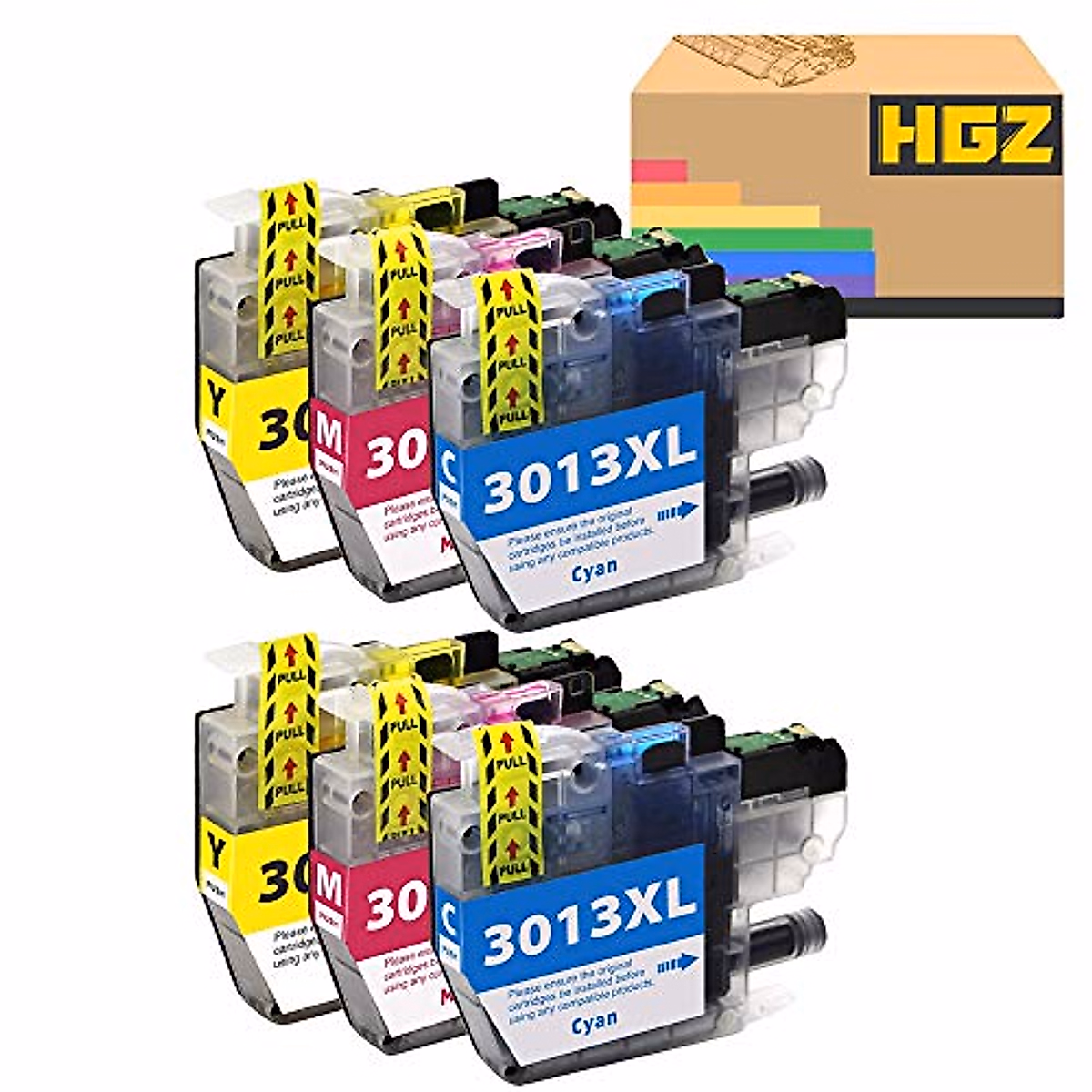 HGZ 6 Pack 3013 Ink Color Replacements for Brother LC3013 Ink Cartridges Compatible with MFC-J487DW MFC-J491DW MFC-J497DW MFC-J690DW MFC-J895DW Inkjet Printers (2Cyan+2Magenta+2Yellow)
