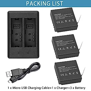 3x1350mAh Action Camera Batteries Rechargeable Compatible with Victure AC940/AC960,Campark V40,PG1350 Replacement Battery with USB Charger