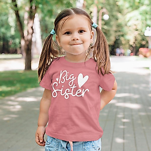Olive Loves Apple Cursive Big Sister Hearts Sibling Reveal T-Shirt for Baby and Toddler Girls Sibling Outfits Mauve Shirt
