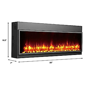 Dynasty Harmony 55 Inch Electric Fireplace - Modern, Linear Design with Multiple Flame Colors & Remote Control | Hardwire or Plug-in Installation, Supplemental Zone Heat