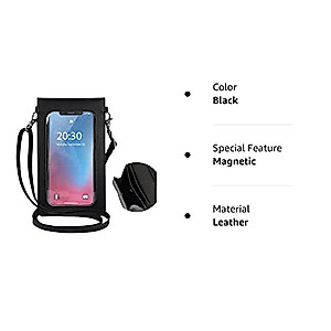 Ansxiy Black Leather Phone Purse with Clear Window, 6.7" Touchscreen Compatibility, Magnetic Closure & Waterproof - Crossbody Wallet Case with Shoulder Strap