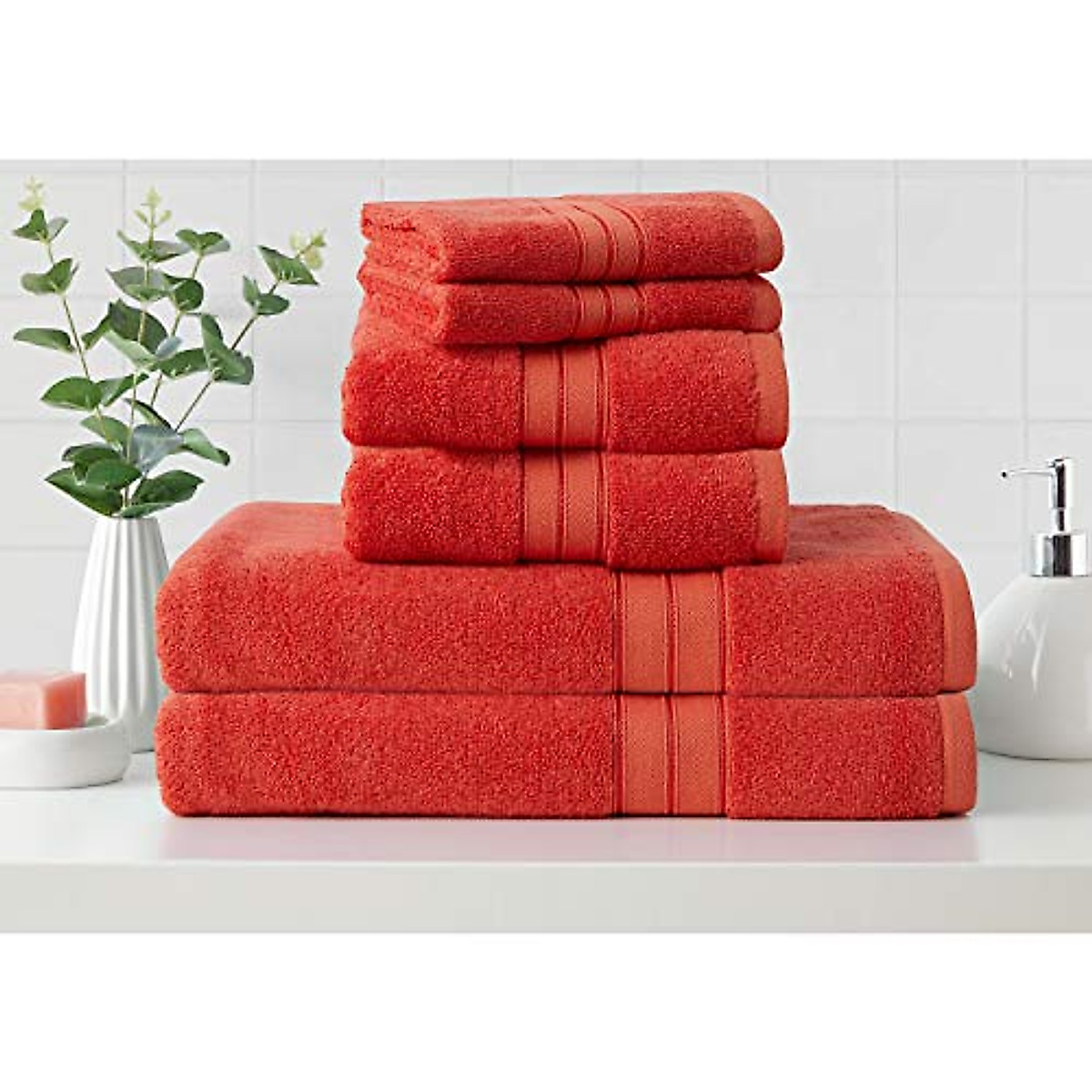 CANNON 70% Cotton 30% Bamboo 2 Bath, 2 Hand, 2 Washcloths Towel Set, 550 GSM, Super Absorbent, Breathable, Ultra Soft (Coral)