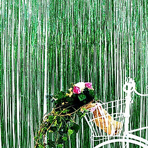Iridescent Foil Fringe Curtains Rainforest Jungle Theme Party Supplies Birthday Wedding Party Window Door Decorations Fun Photo Booth Backdrop Props(2 Packs, (W) 3.28*(H) 6.56 Ft, Green)