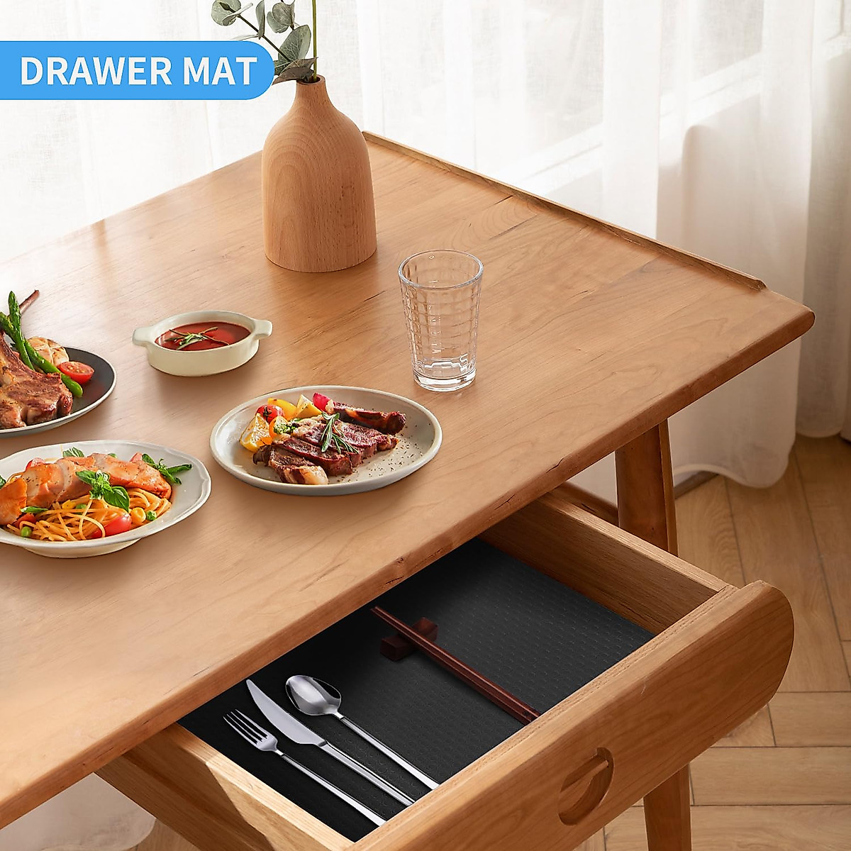 Bloss Plastic Shelf and Drawer Liner Non Adhesive Cupboard Liner Waterproof Shelf Liners for Cabinets, Storage, Desks, Bathroom, Kitchen - Grey 17.7"×59"