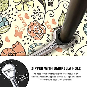 Lirduipu Animal Pattern Round Outdoor Tablecloth,Round Table Cloth Washable Water Resistance Tablecloth with Umbrella Hole Zippered,for Umbrella Table Patio Garden(52" Round,Eggshell and Multicolor)